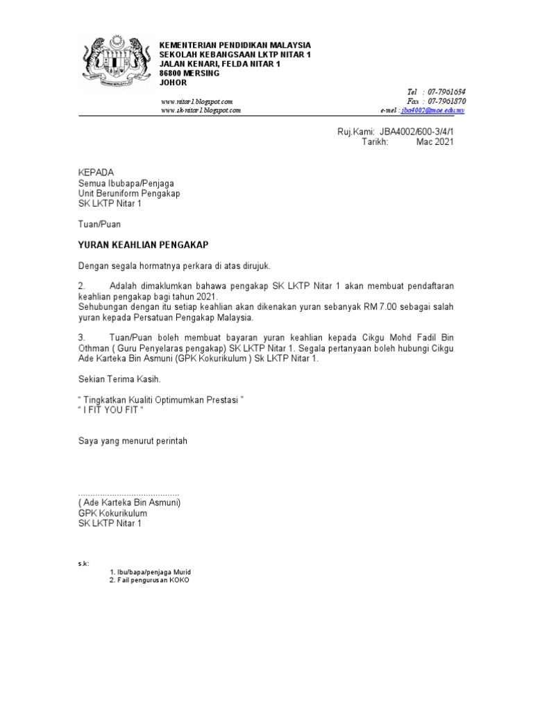 Surat Pungutan Yuran Pengakap | PDF