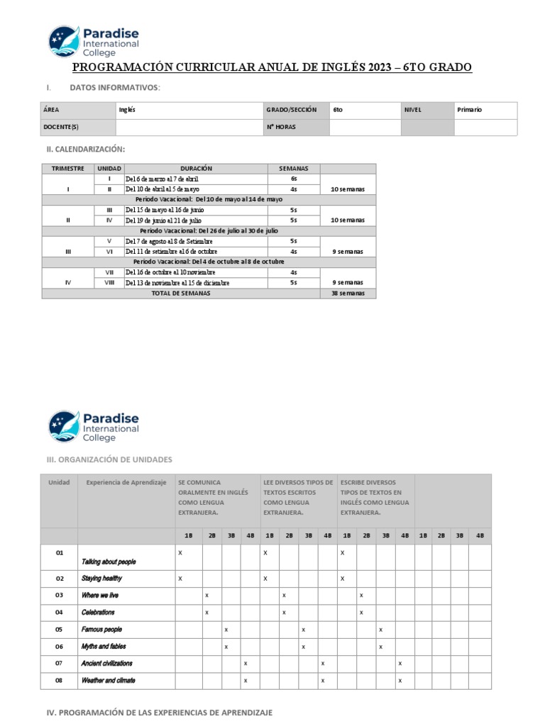 Nuevo Modelo Programación 2023 | PDF | Idioma en Inglés | Léxico