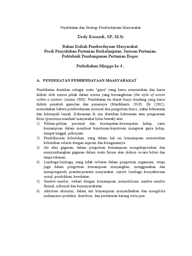 10 Pendekatan Dan Strategi Pemberdayaan Masyarakat | PDF