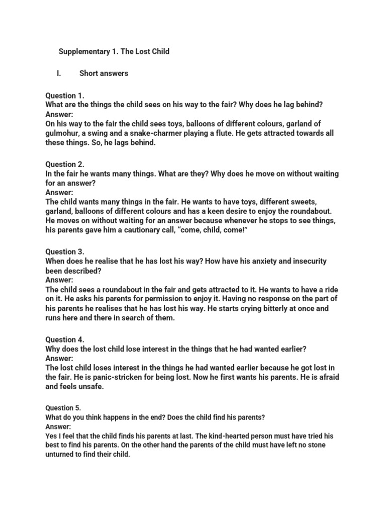 The Lost Child Q&A | PDF