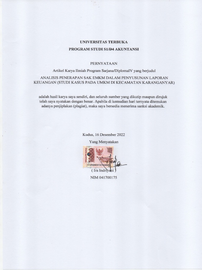 Lembar Bebas Plagiasi Ira Indriyani | PDF