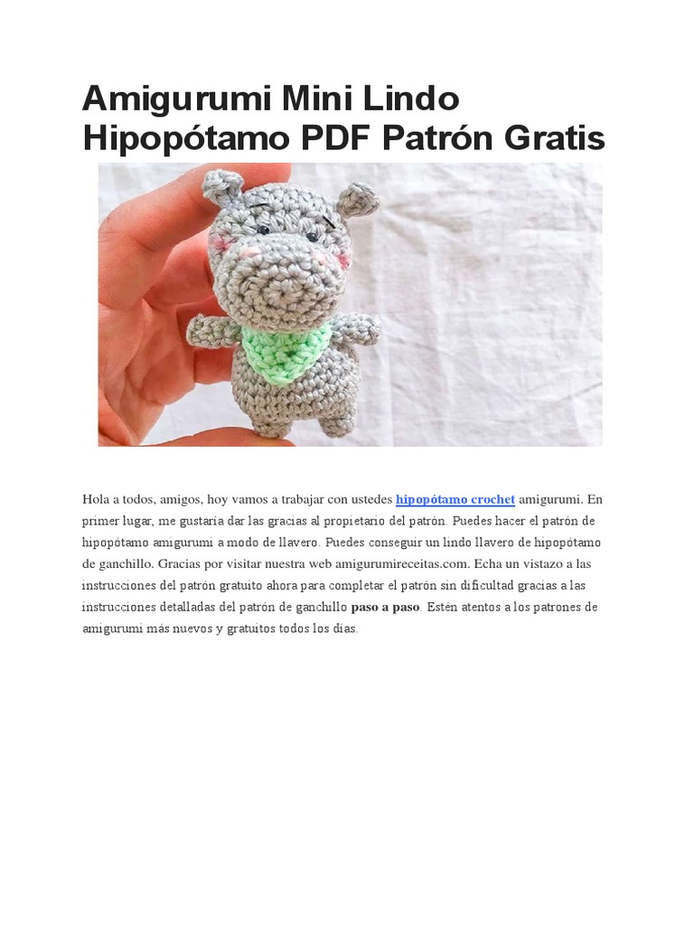 Amigurumi Mini Lindo Hipopotamo PDF Patron Gratis | PDF | Hogar ...