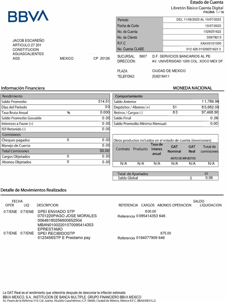 Estado de Cuenta BBVA BANCOMER | PDF