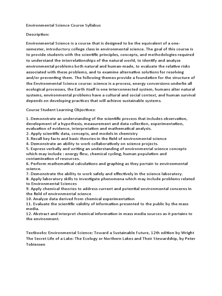 Environmental Science Course Syllabus | PDF
