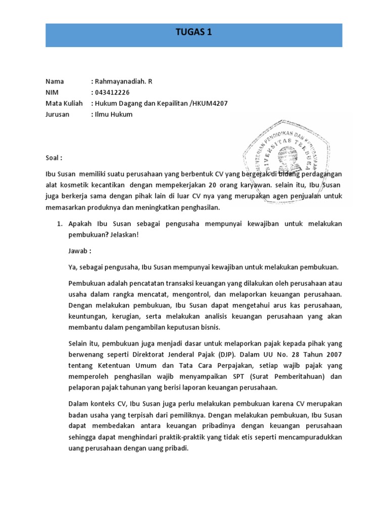 Tugas1 Hkum4207 043412226 | PDF