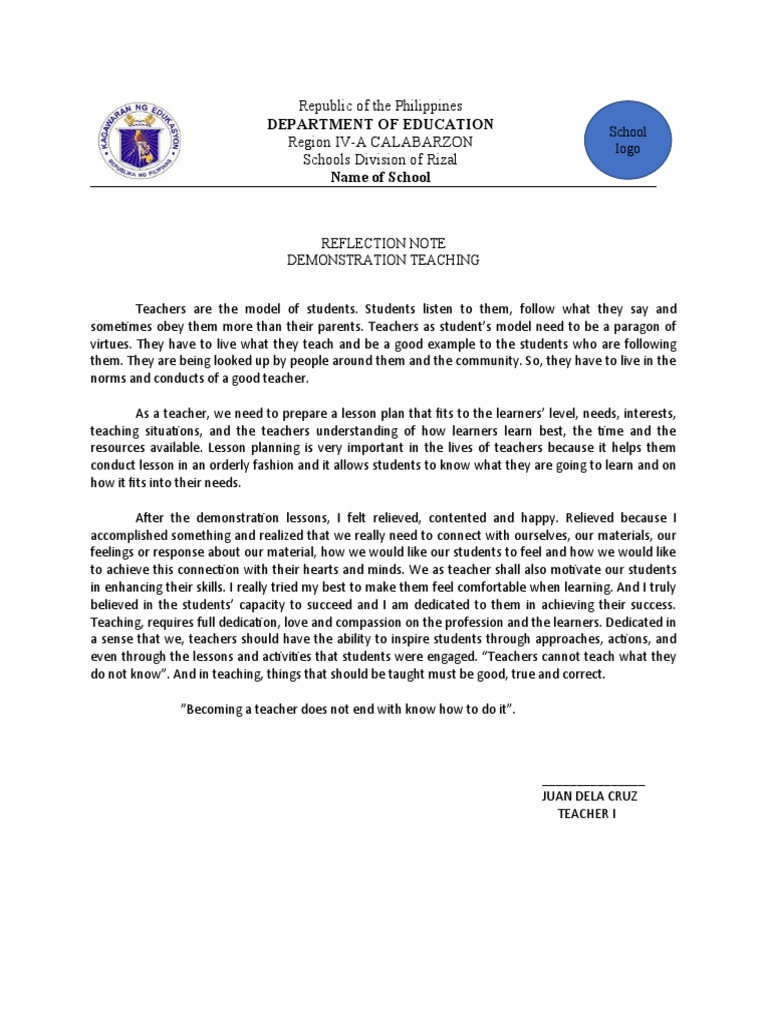 Reflection Note | PDF | Teachers | Learning