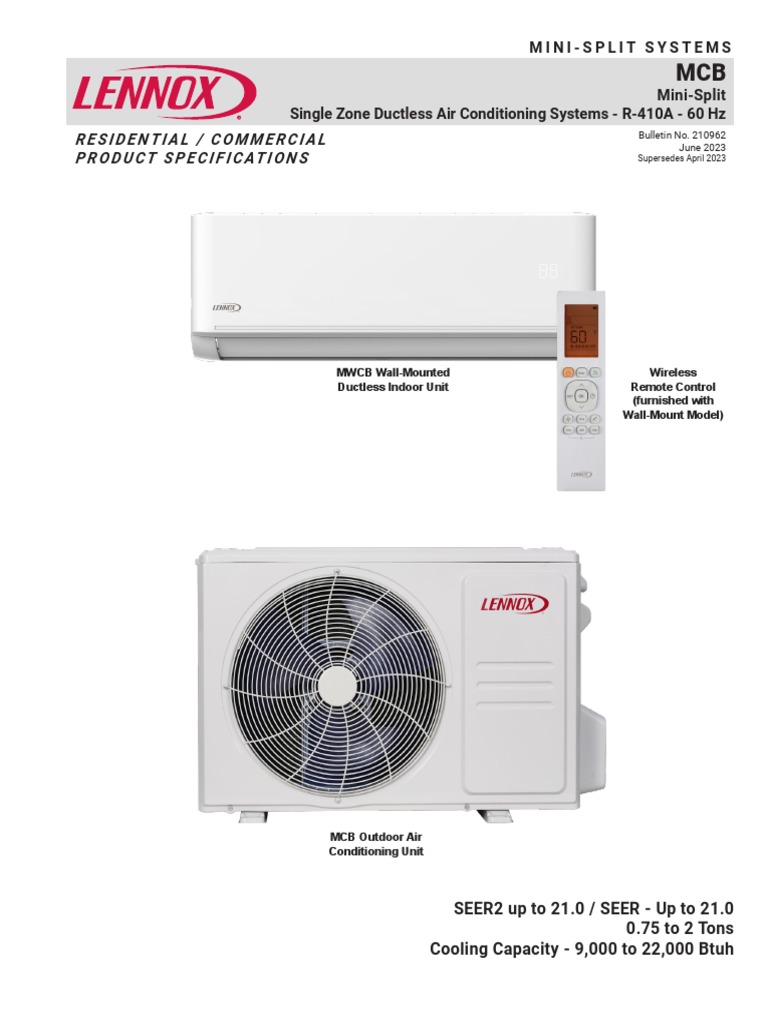 Lennox MCB Ductless Specs | PDF