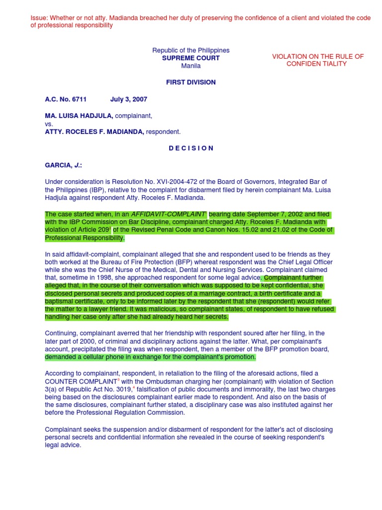 Hadjula Vs Madianda (AC 6711) | PDF