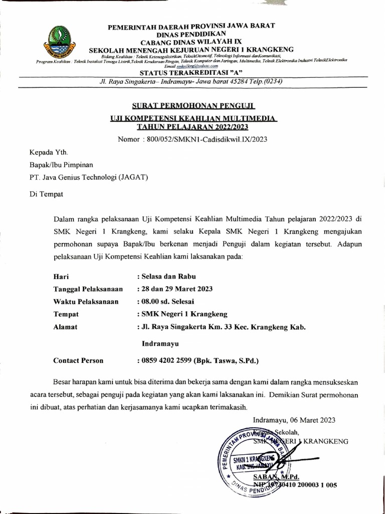 Surat Permohonan Penguji UJIKOM | PDF