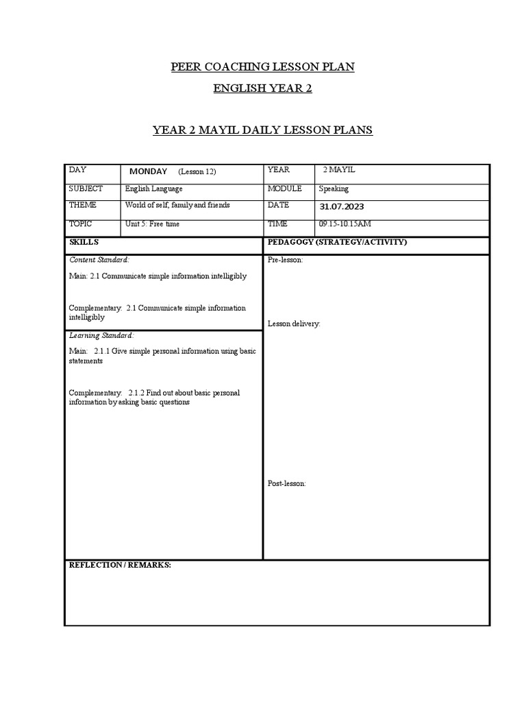 Peer Coaching Lesson Plan | PDF