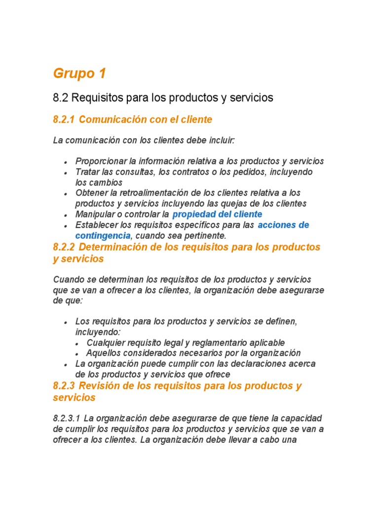 8.2 Requisitos para Los Productos y Servicios | PDF