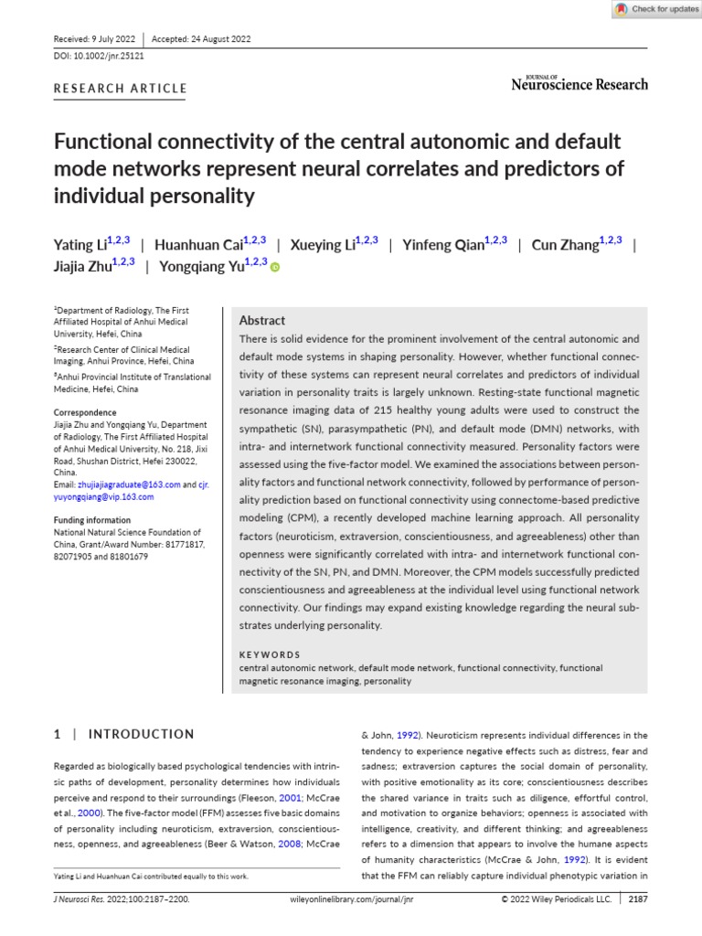J of Neuroscience Research - 2022 - Li | PDF | Cingulate Cortex | Brain