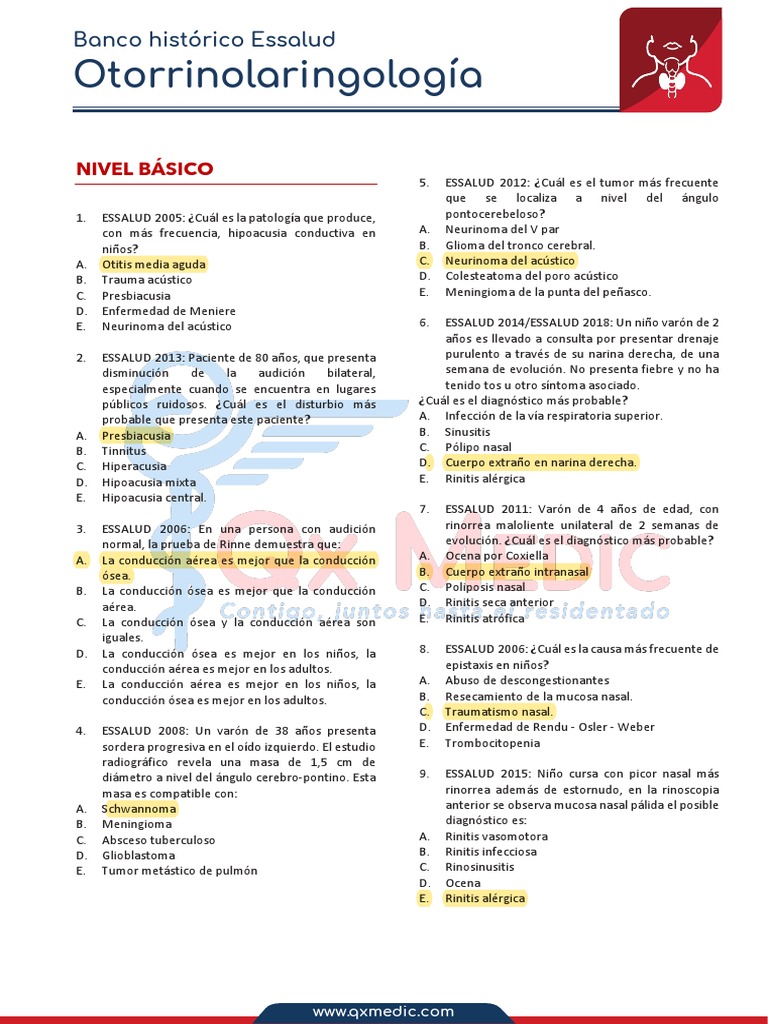 Banco QX Orl | PDF | Inmunología | Especialidades Medicas