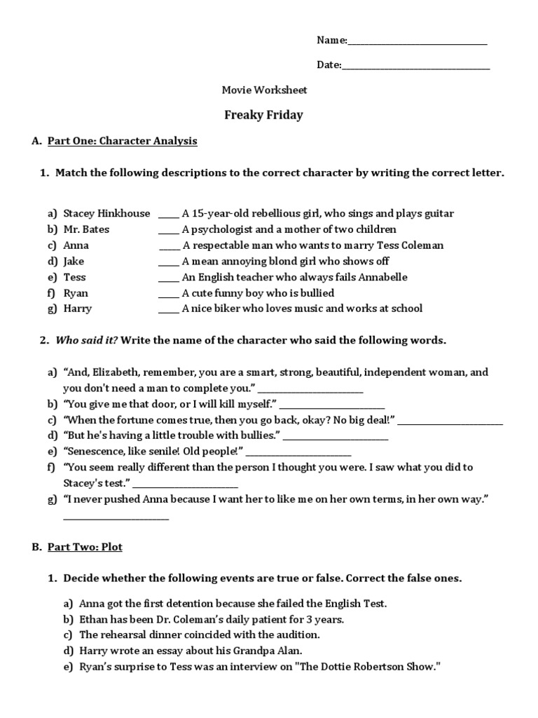 Freaky Friday Worksheet | PDF