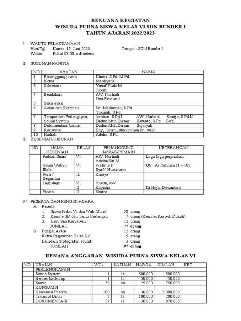 Rencana Keg Perpisahan 2022-2023 | PDF