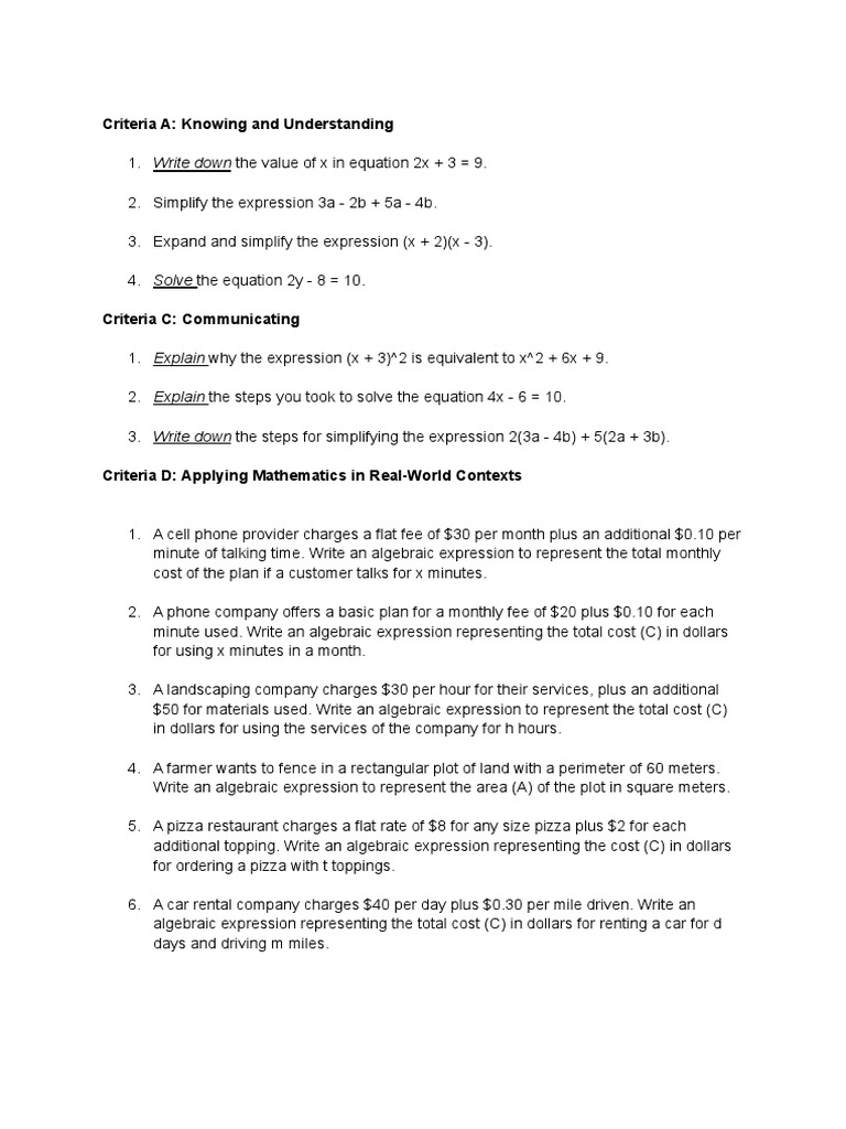 MYP 3 Summative Assessment | PDF