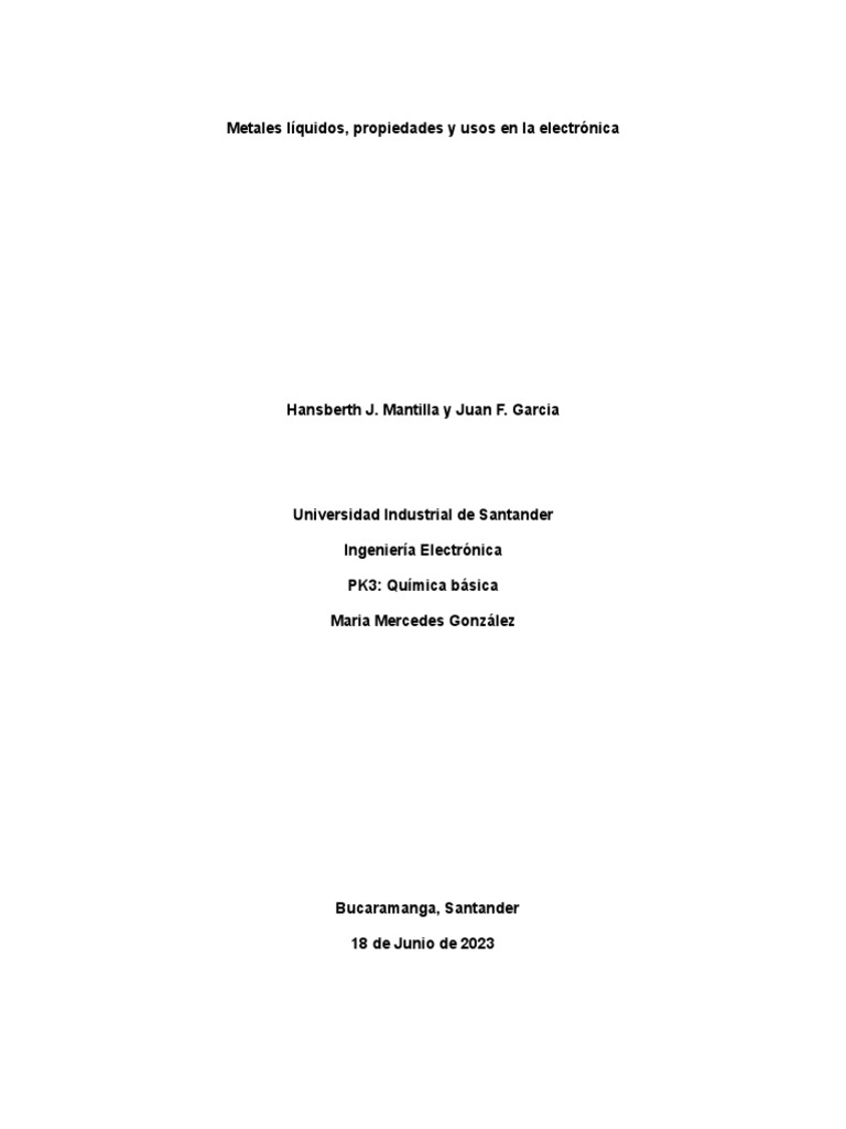 Metales Líquidos en Electrónica: Usos y Propiedades | PDF | Tecnología