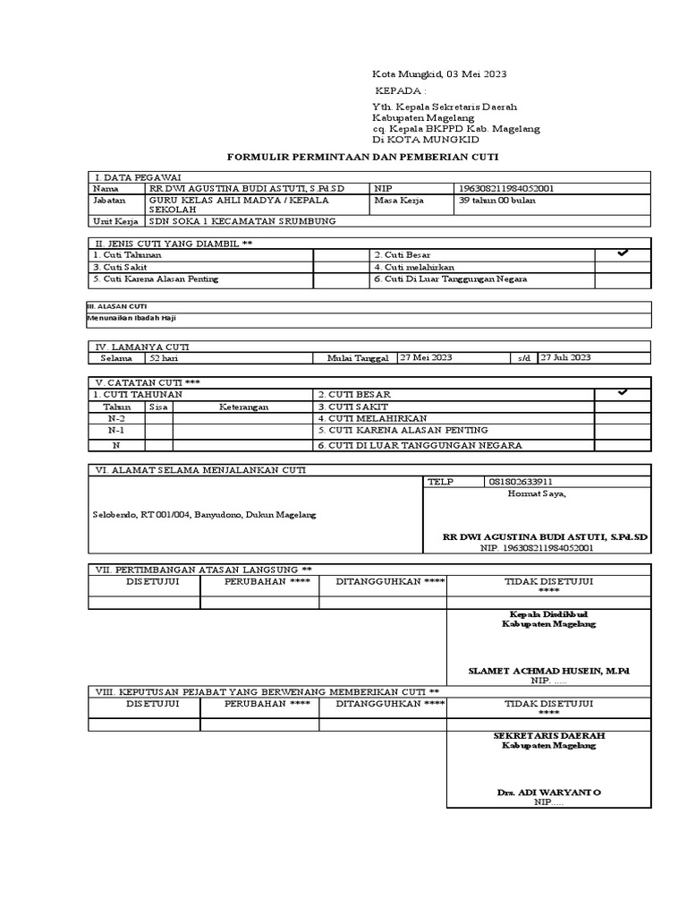 Format Surat Ijin Cuti Haji (ASN) | PDF