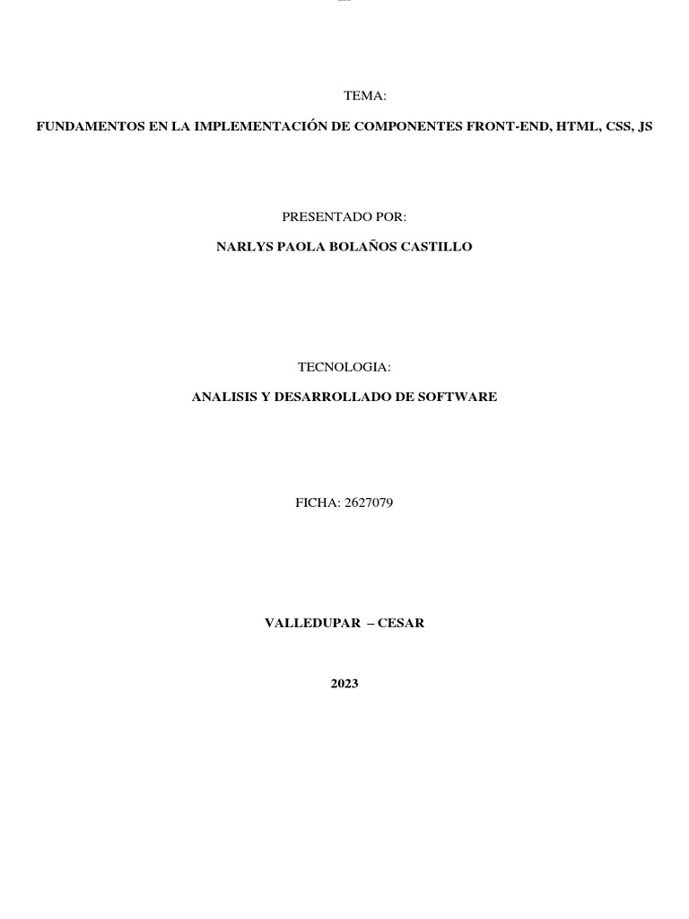 Fundamentos En La Implementación De Componentes Front End Html Css Js Pdf Html Red Mundial