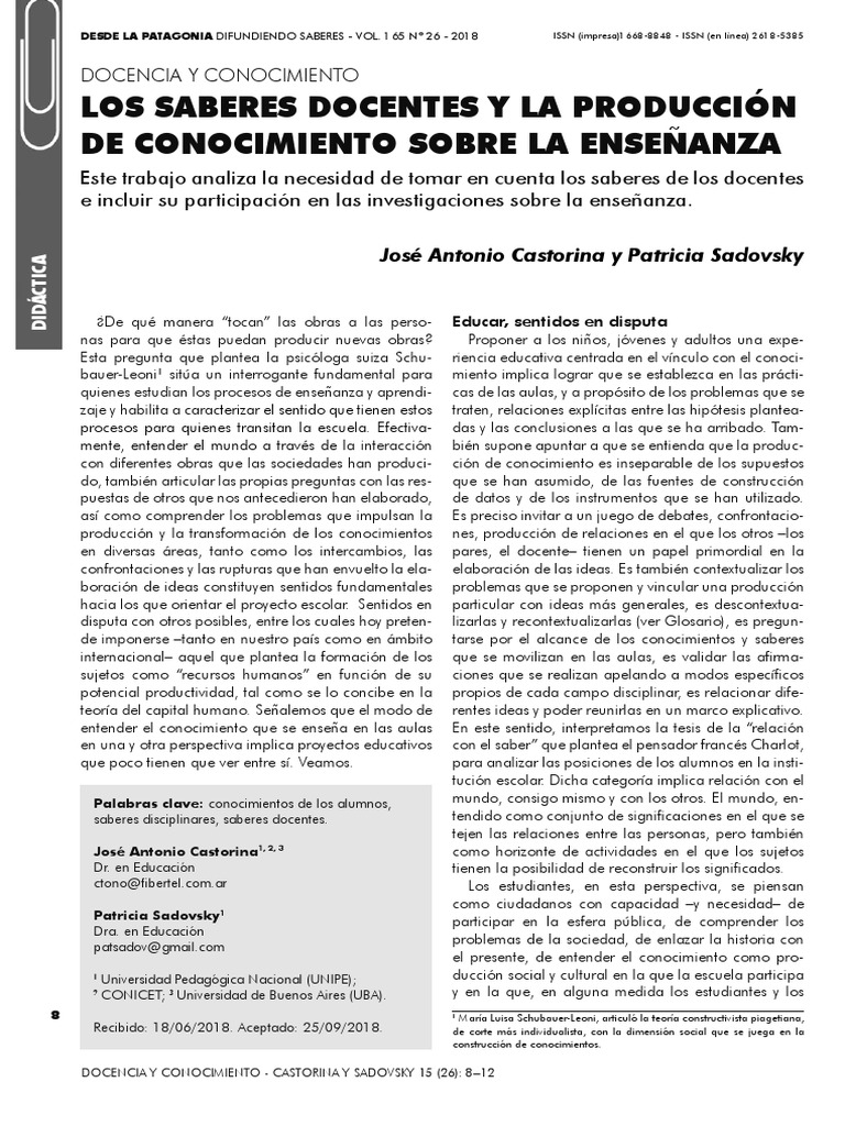 Revista 26 Castorina y Sadovsky | PDF | Enseñando | Maestros