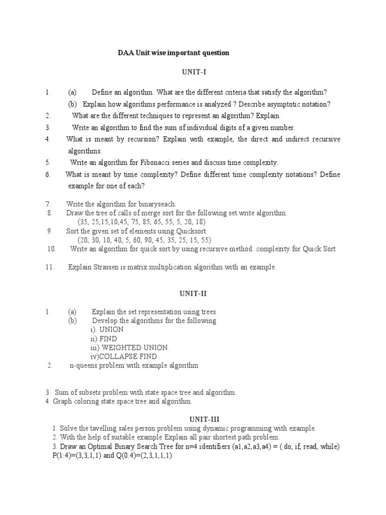 DAA Unit Wise Important Q | PDF | Combinatorics | Graph Theory