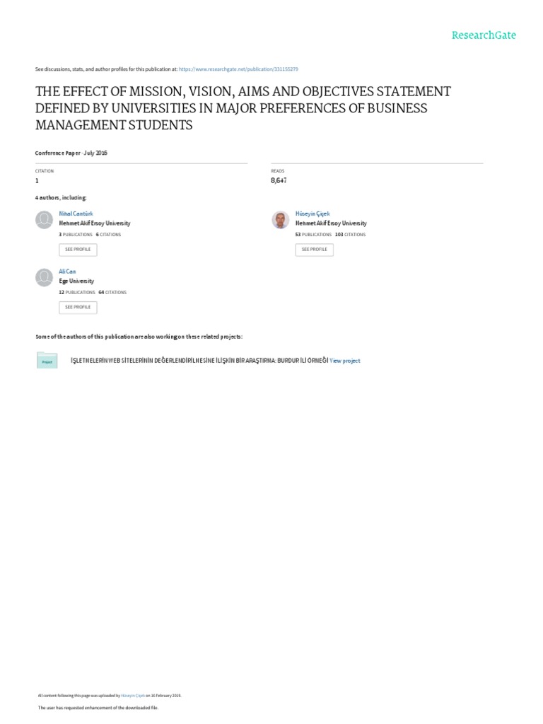 The Effect of Mission, Vision, Aims and Objectives Statement Defined by ...