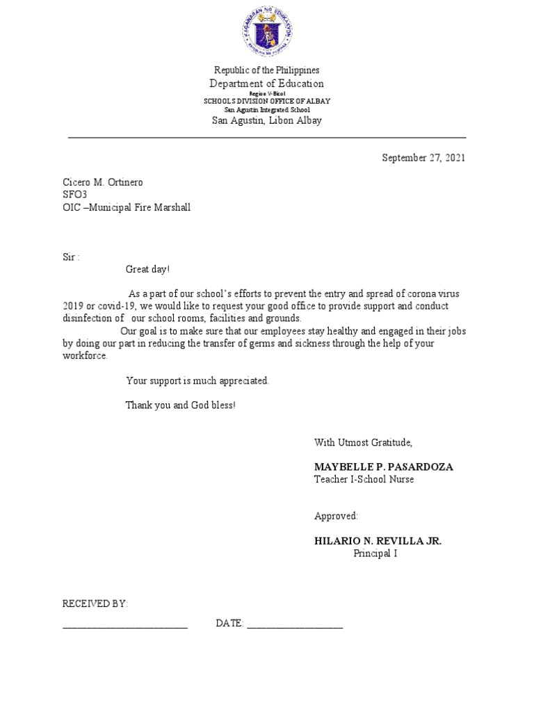 LETTER of REQUEST FOR DISINFECTION | PDF