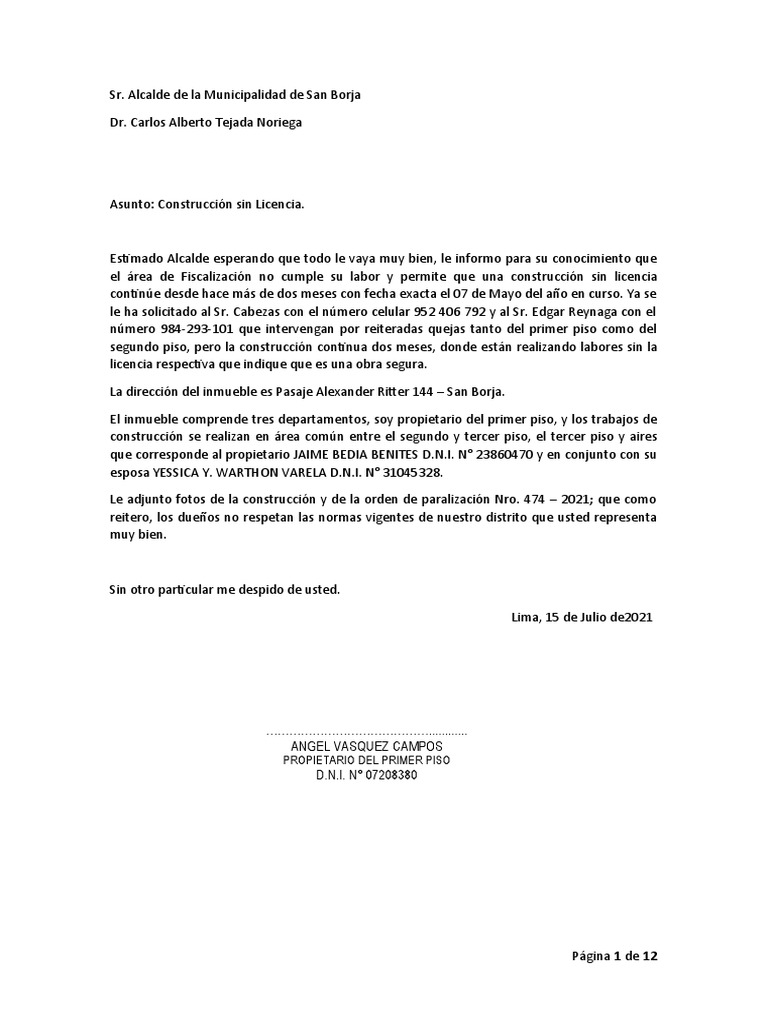 Carta Al Alcalde | PDF
