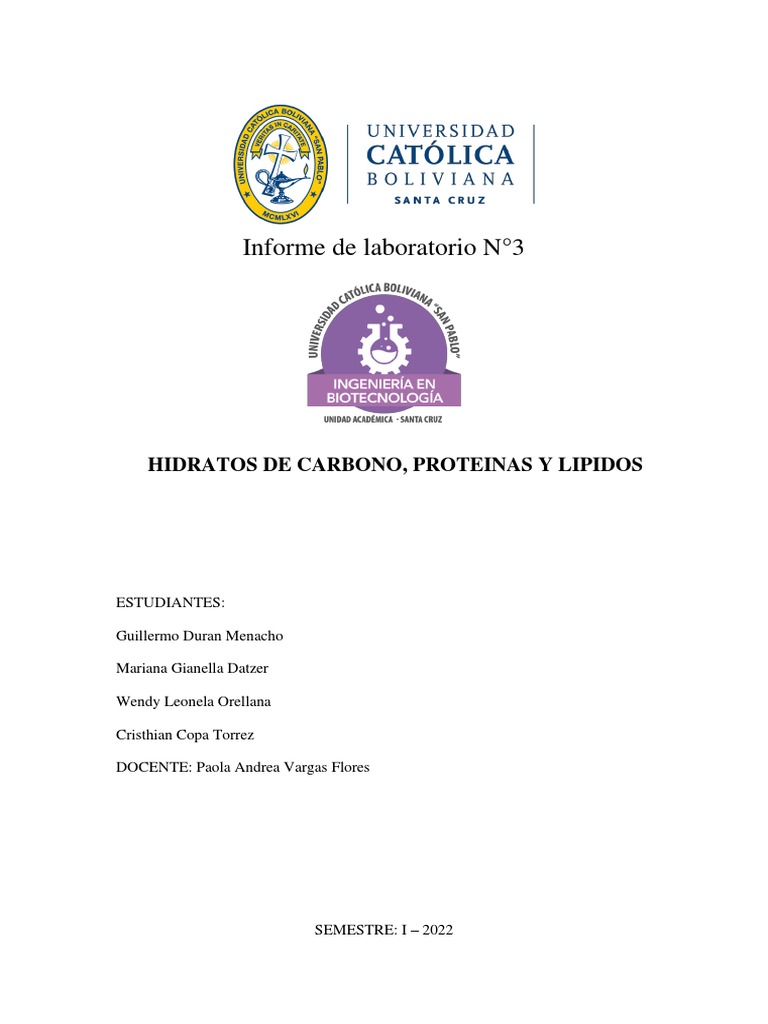 Informe De Laboratorio 3 Pdf Carbohidratos Nutrientes