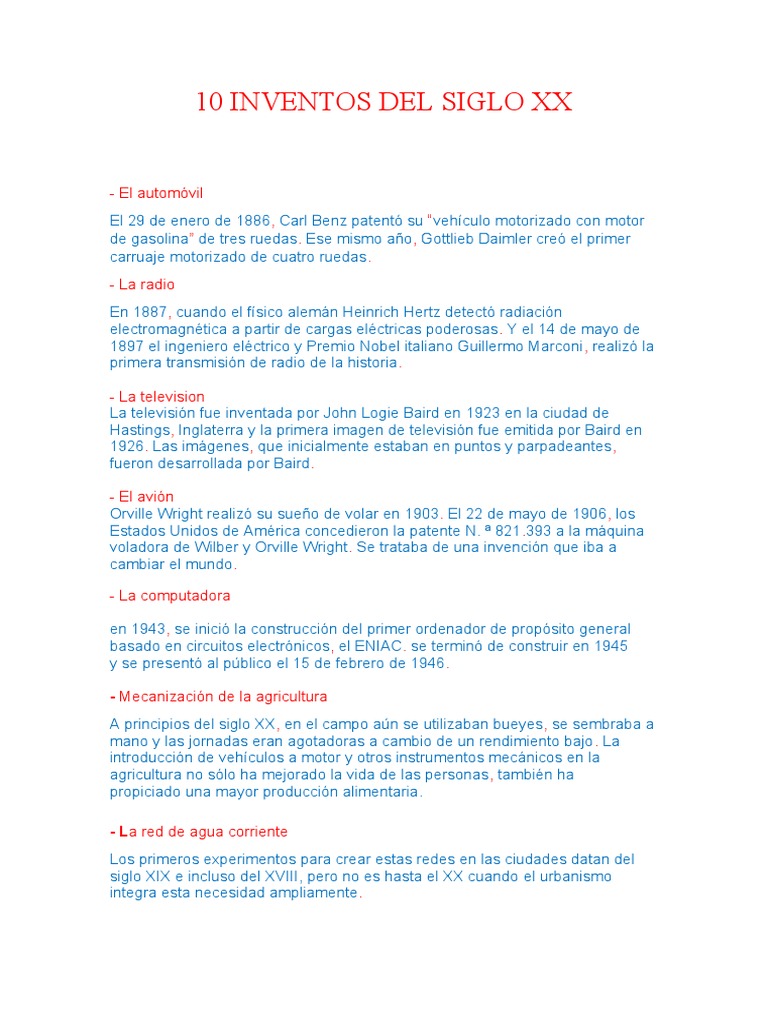 10 Inventos Clave del Siglo XX | PDF | Radio | Televisión