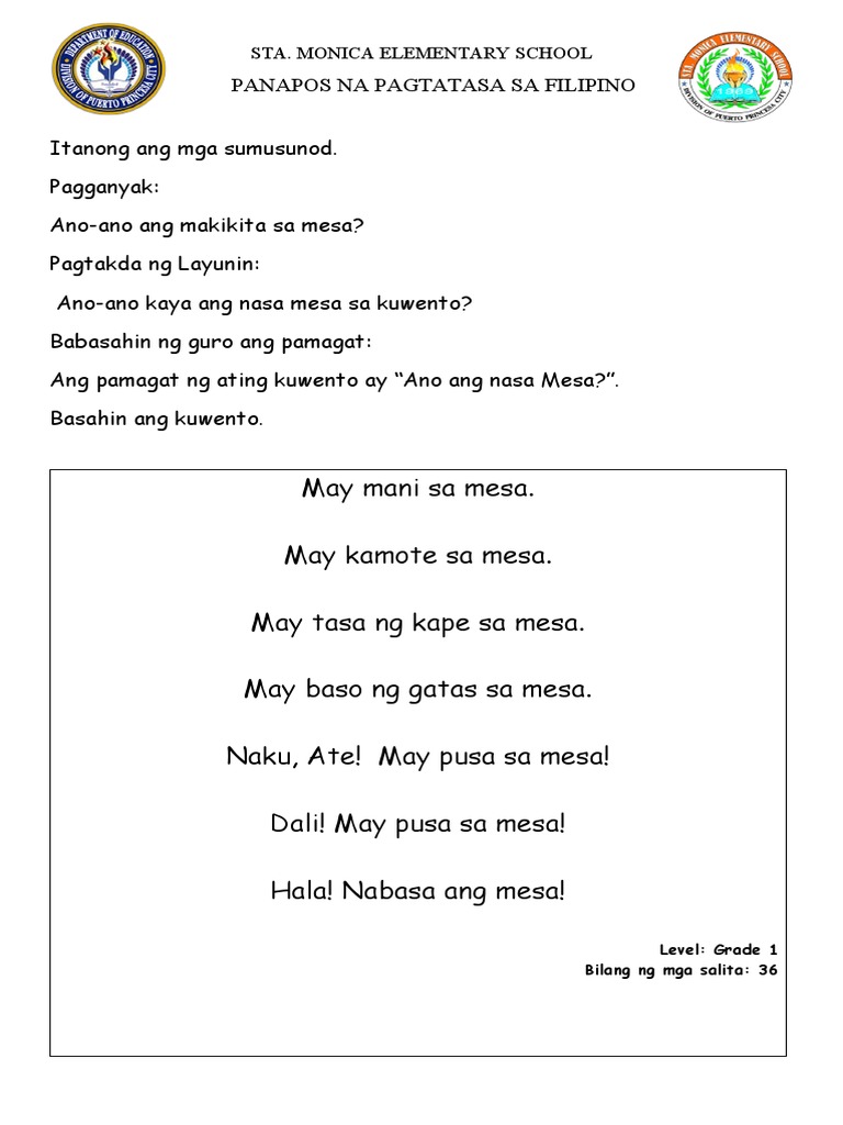 Phil Iri Post Test Filipino | PDF