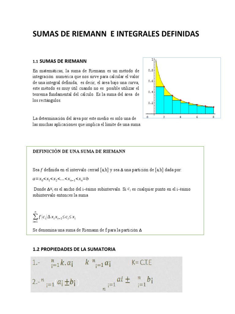 Sumas de Riemann e Integrales Definidas | PDF | Integral | Conceptos ...