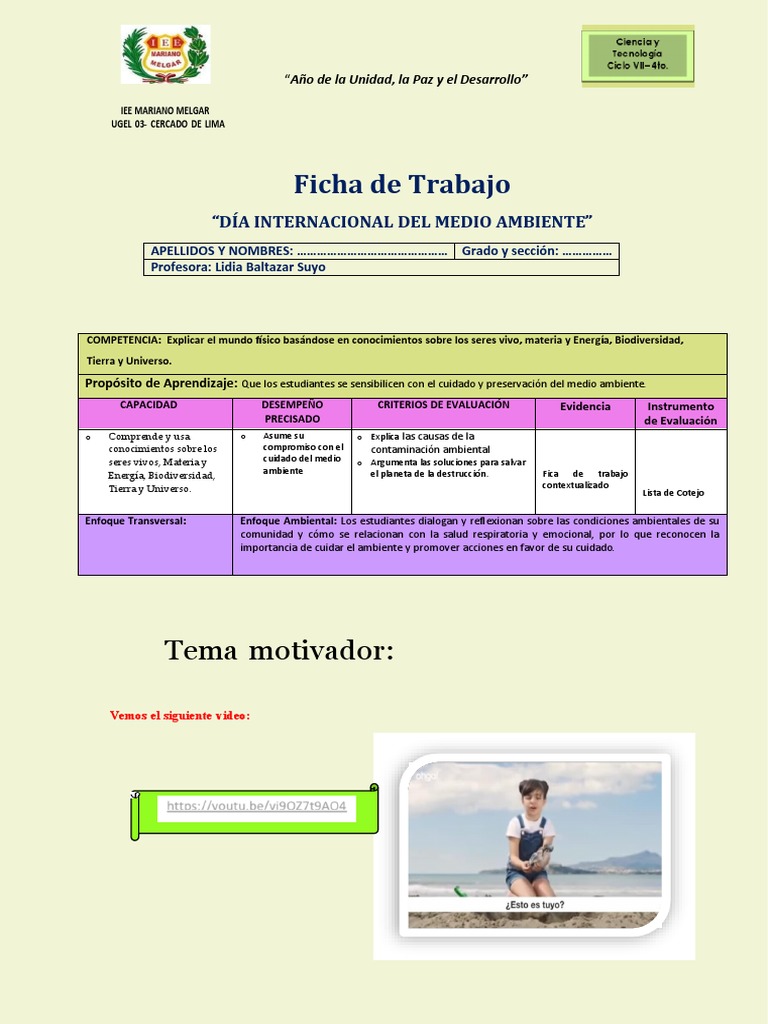 Ficha 4to. - Día Del Medio Ambiente | PDF | Residuos | El plastico