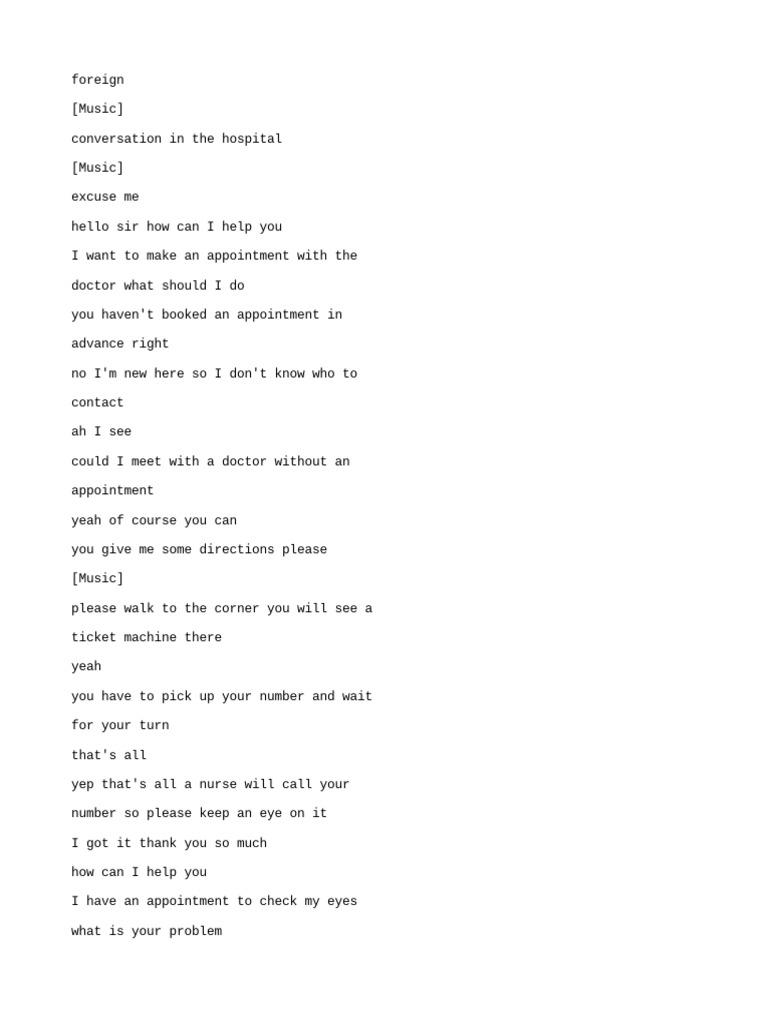 (English (Auto-Generated) ) at The Hospital Conversation - English ...