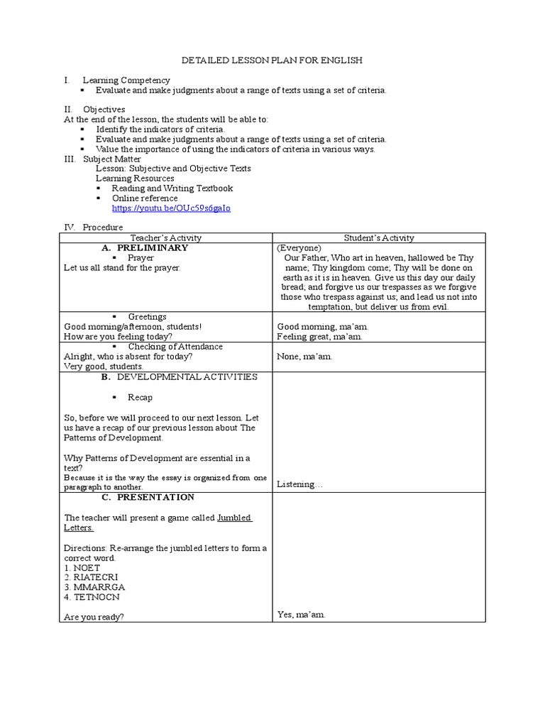 Detailed Lesson Plan-polo Hs | PDF | Lord's Prayer | Poverty