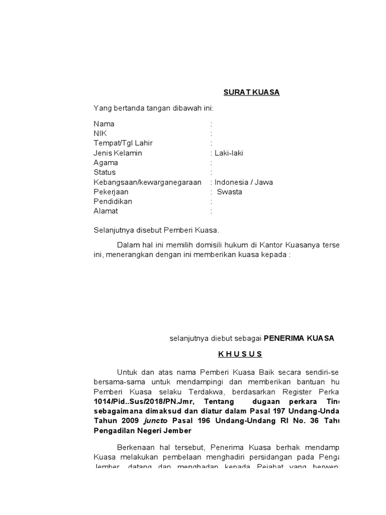 Surat Kuasa Terdakwa | PDF