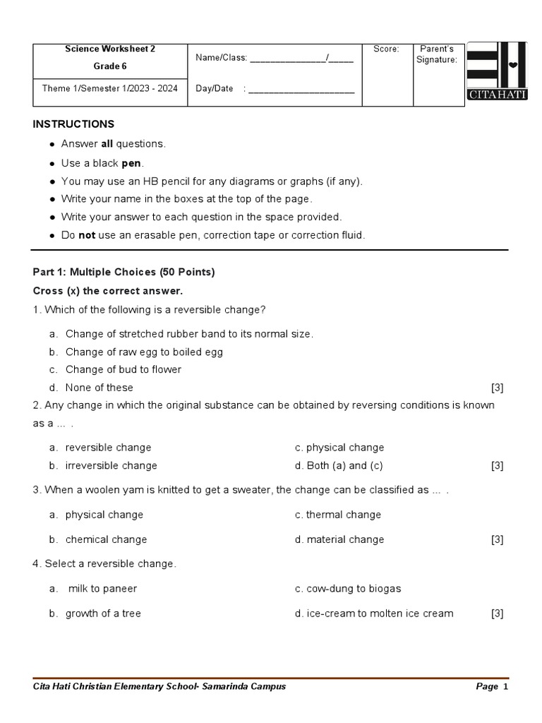 (Checked & Revised) Science Worksheet 2 - TH 1 | PDF