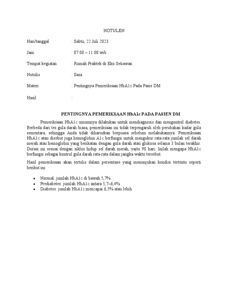 Contoh Hasil Lab HbA1c Pasien DM | PDF