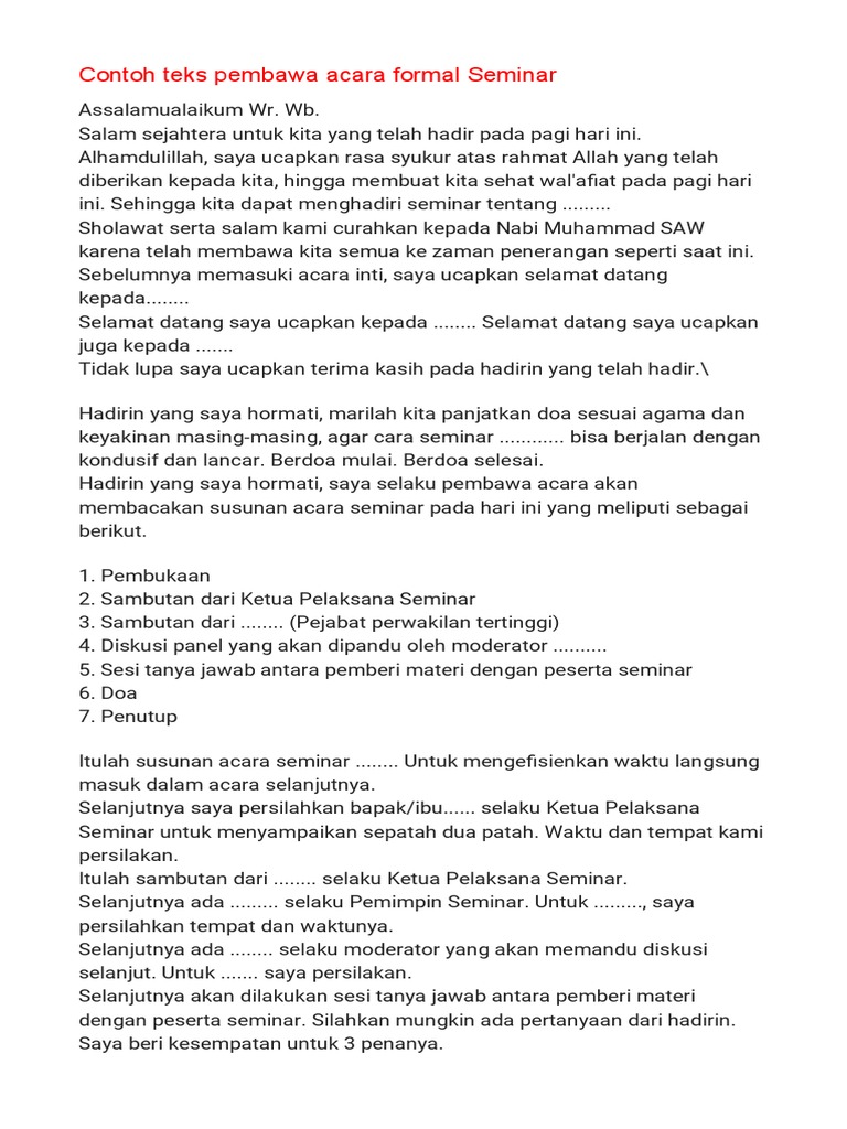 Contoh Teks Pembawa Acara Formal Seminar | PDF
