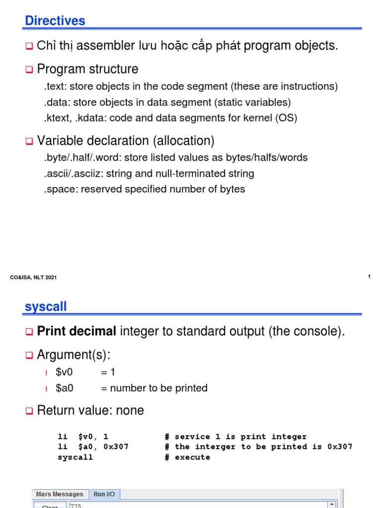 Directives and Syscall | PDF | String (Computer Science) | Software Development