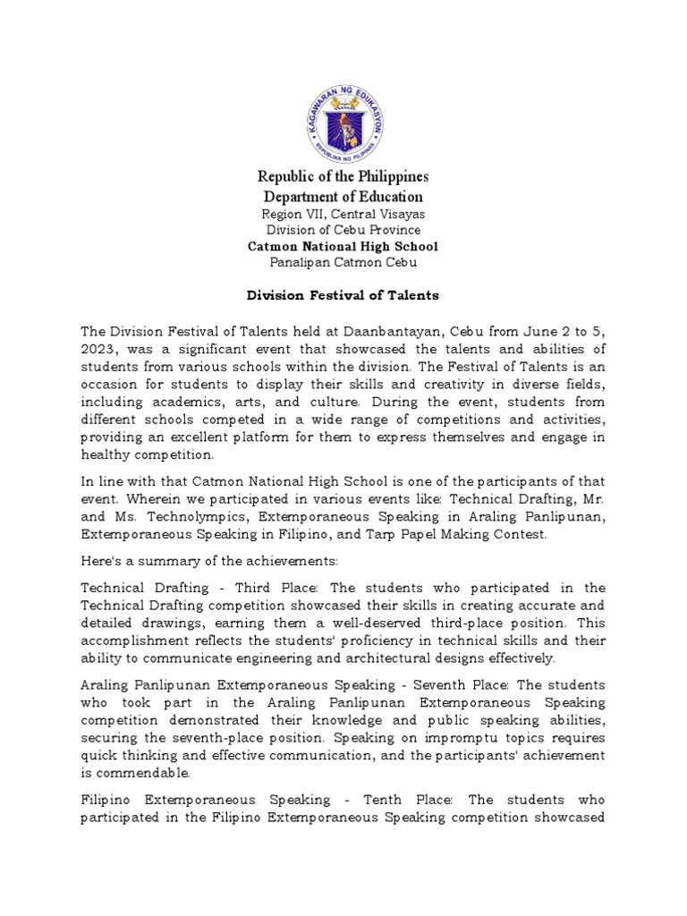 Division Festival of Talents | PDF