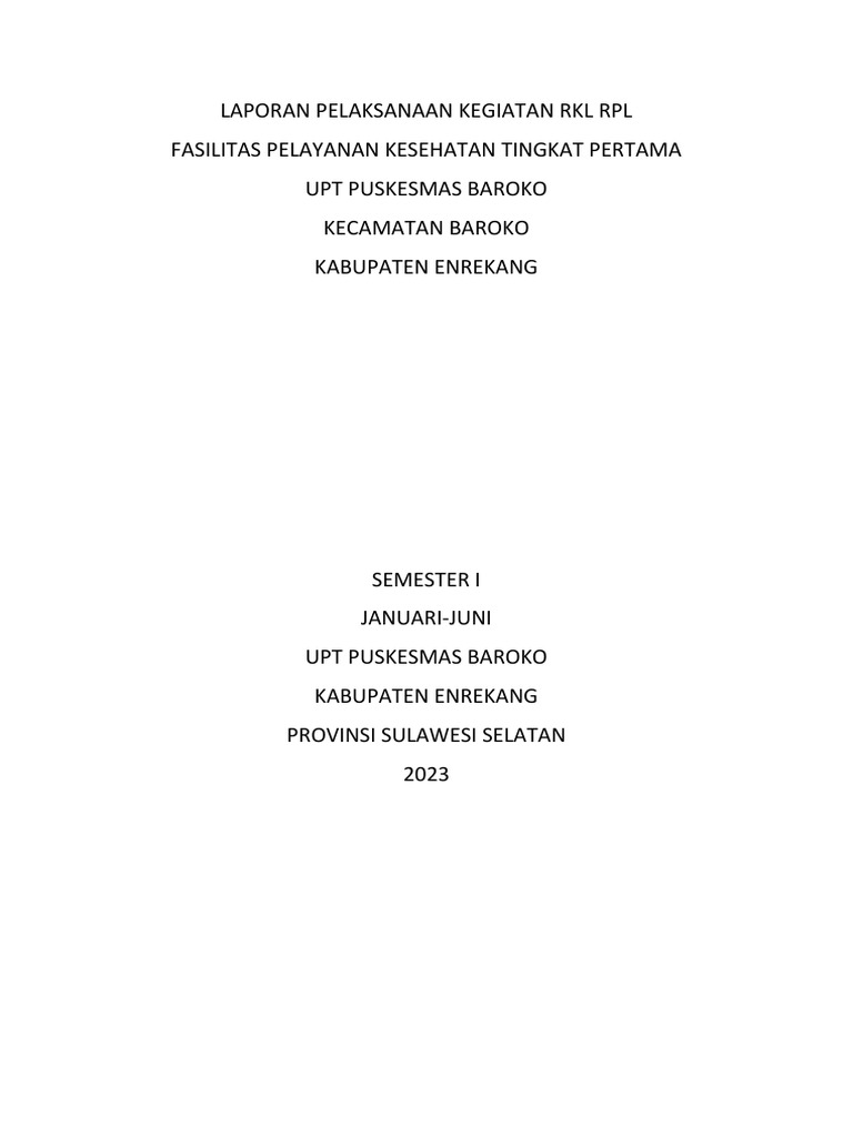 Laporan RKL RPL Puskesmas Baroko 2023 | PDF