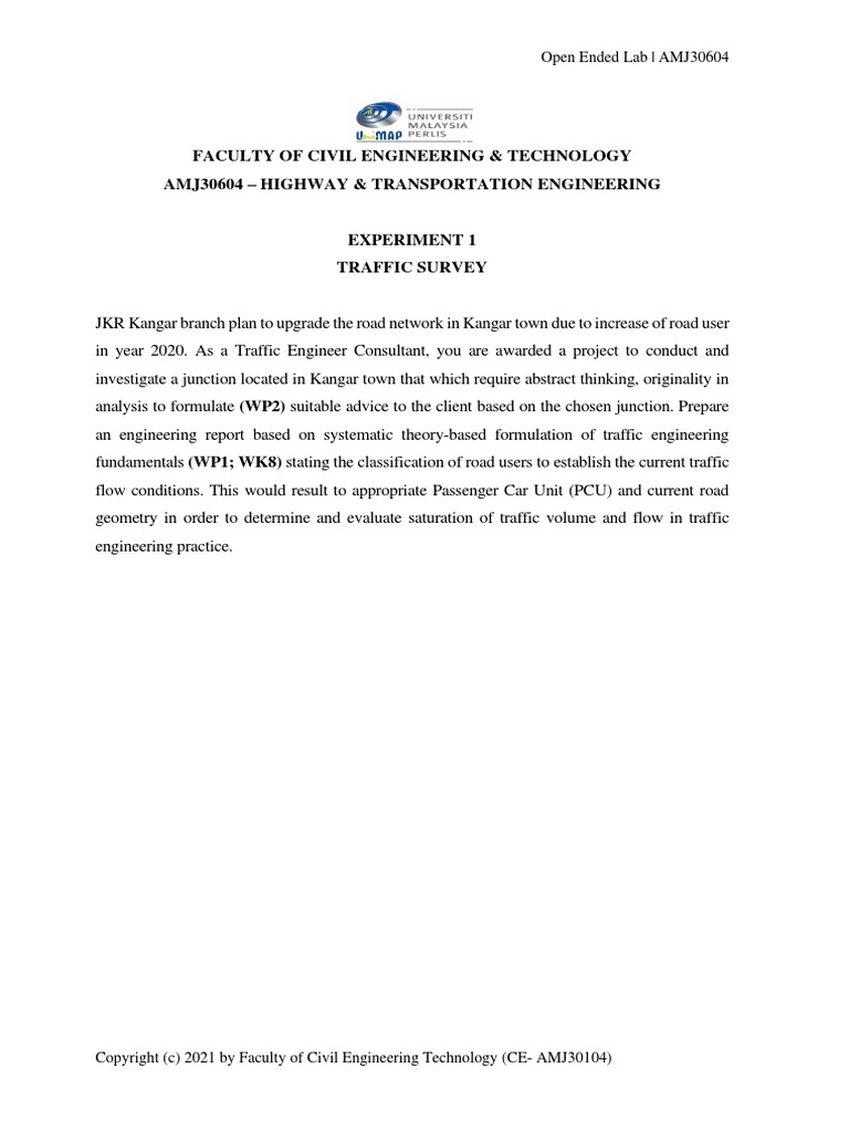 Open Ended Laboratory: Traffic Survey | PDF | Technology & Engineering