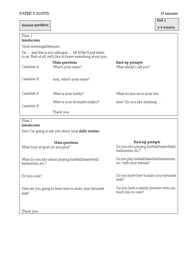 Paper 3 (Speaking) Mid Year 2022 Form 5 | PDF