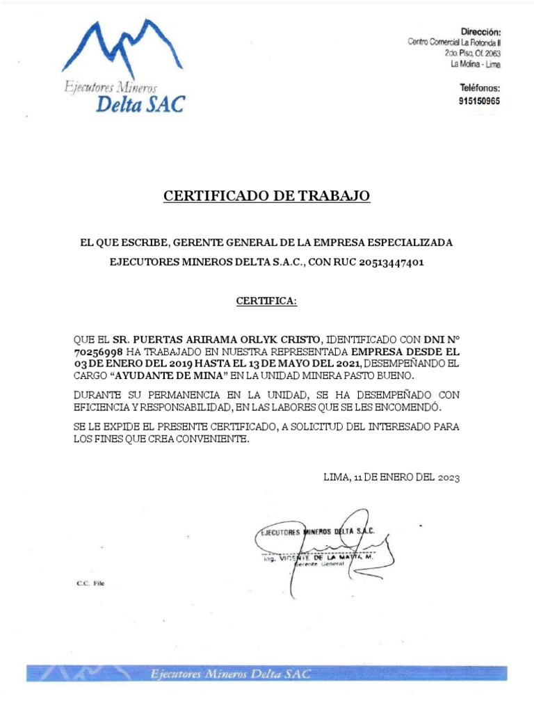 Certificado de Trabajo | PDF