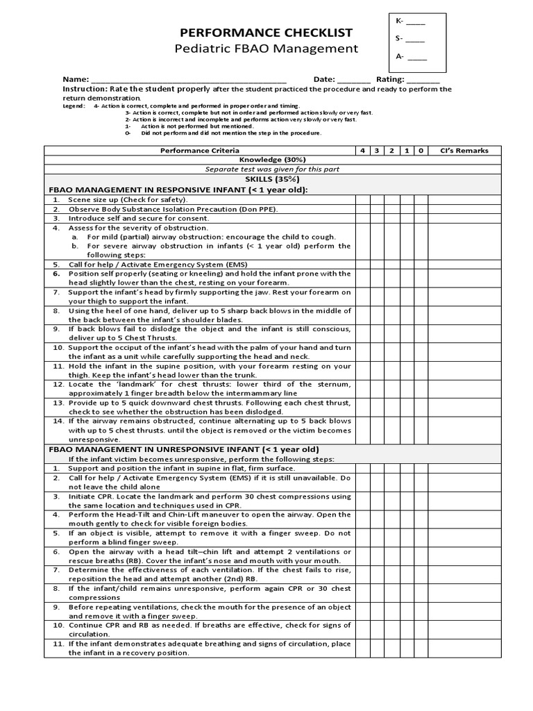 Fbao Checklist | PDF | Cardiopulmonary Resuscitation | Emergency ...