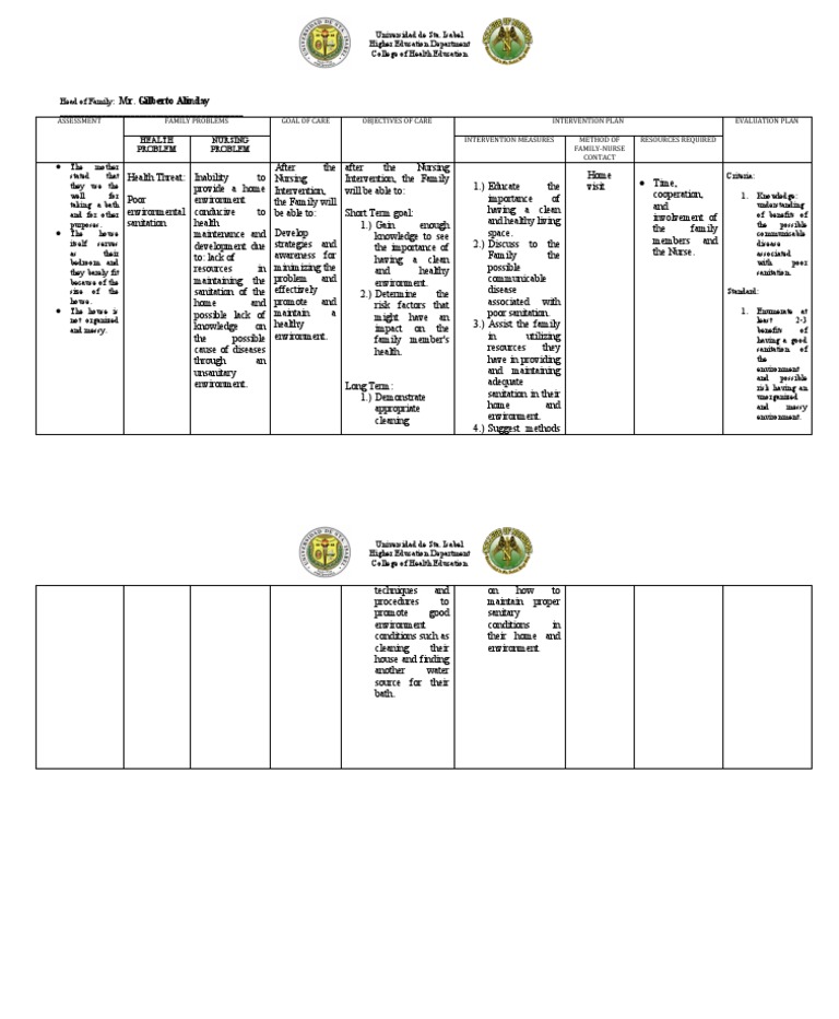 Fncp Template Pdf Sanitation Nursing