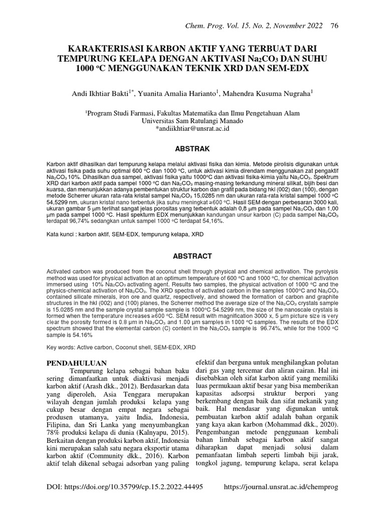 Karakterisasi Karbon Aktif Yang Terbuat Dari Tempurung Kelapa Dengan Aktivasi Na CO Dan Suhu ...