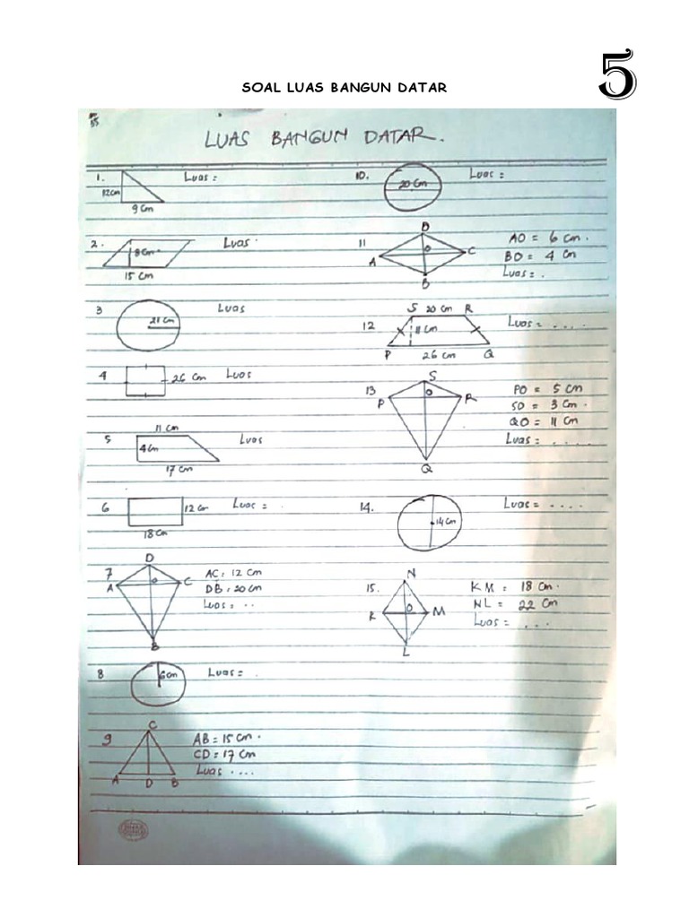 Soal Matematika Luas Bangun Datar Kelas 5-10b76-3411 622 | PDF