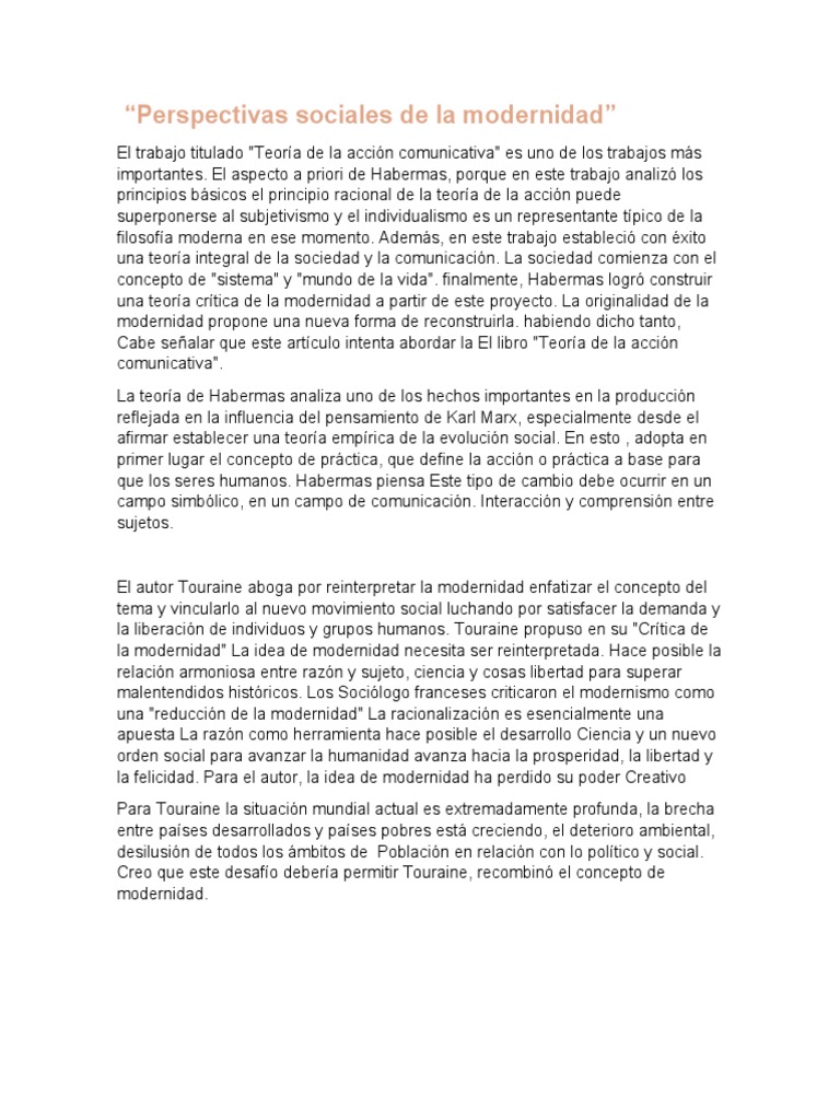 Teoría de la acción comunicativa y modernidad | PDF | Jürgen Habermas ...